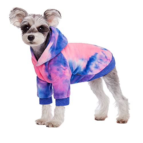 Harikaji Dog Tie Dye Hoodie, Dog Winter Clothes, Pet Hooded Sweatershirt Pullover, Dog Coat Apparel for Small Medium Large Dogs(Blue Pink,XL-Chest 20'')