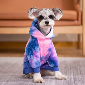 Harikaji Dog Tie Dye Hoodie, Dog Winter Clothes, Pet Hooded Sweatershirt Pullover, Dog Coat Apparel for Small Medium Large Dogs(Blue Pink,XL-Chest 20'')