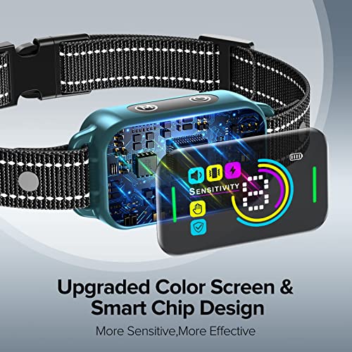 Dog Bark Collar, DINJOO Bark Collar for Large Medium Small Dogs,Smart Bark Collar,Rechargeable Anti Barking Training Collar with 8 Adjustable Sensitivity,Bark Shock Collar with Beep (Blue)