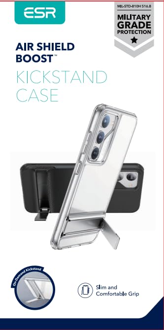 ESR for Samsung Galaxy S23 Case, Boost Kickstand S23 Case with 3 Stand Modes, Military-Grade Drop Protection, Supports Wireless Charging, Shockproof Slim Phone Cover with Patented Kickstand, Clear