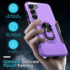 Janmitta Samsung Galaxy S23 Case with Screen Protector+Camera Lens Protector,Heavy Duty Shockproof Full Body Phone Cover Built in Rotatable Magnetic Ring Holder Kickstand,2023 Lavender