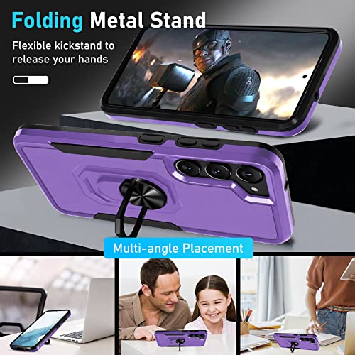 Janmitta Samsung Galaxy S23 Case with Screen Protector+Camera Lens Protector,Heavy Duty Shockproof Full Body Phone Cover Built in Rotatable Magnetic Ring Holder Kickstand,2023 Lavender