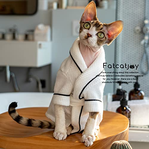 Sphynx Cat Bathrobe Bath Towel for Hairless Cat and Devon Rex Pet White Pet Robe