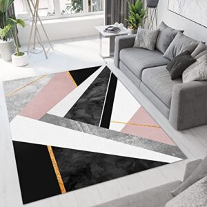 Grey White Pink Black Marble Kids Rugs, Light Luxury Abstract Thick Soft Plush Area Rugs, Breathable Durable Carpet, Machine Washable Mat for Hardwood Floors Decor 5' x 7'