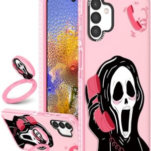 Toycamp for Samsung Galaxy A13 5G Case with Ring Kickstand, Cute Design for Women Girls Girly Boys Teens Skeleton Skull Cartoon Print Case (6.5 Inch)