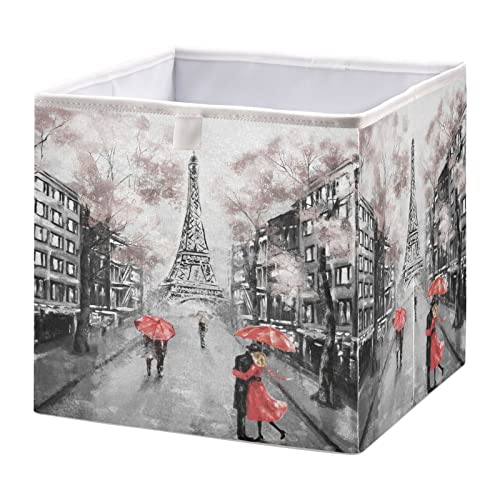 Kigai Paris Eiffel Tower Storage Baskets, 16x11x7 in Collapsible Fabric Storage Bins Organizer Rectangular Storage Box for Shelves, Closets, Laundry, Nursery, Home Decor