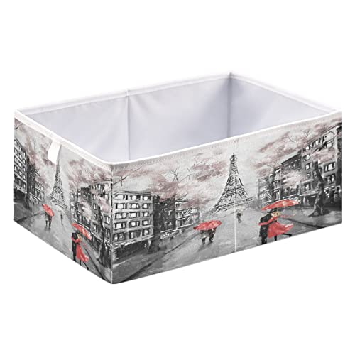 Kigai Paris Eiffel Tower Storage Baskets, 16x11x7 in Collapsible Fabric Storage Bins Organizer Rectangular Storage Box for Shelves, Closets, Laundry, Nursery, Home Decor