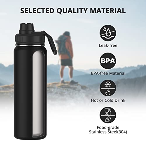 WATERH Insulated Smart Water Bottles with Straw, Intake Tracker, Water Safety Analyzer, LED Reminder, BPA Free, 18 oz Double Wall Vacuum Stainless Steel Thermos (Straw Lid (Non Smart), Matt Black)