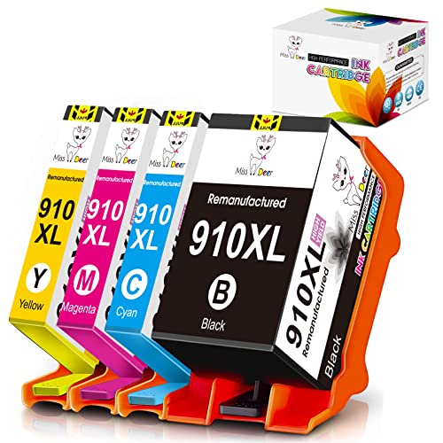 Miss Deer Compatible Ink Cartridge Replacement for HP 910XL 910 XL hp910 hp910xl Work with OfficeJet 8025 8035 8022 8020 8028 Printer,4 Pack