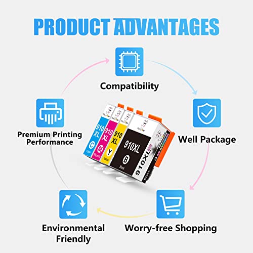 Miss Deer Compatible Ink Cartridge Replacement for HP 910XL 910 XL hp910 hp910xl Work with OfficeJet 8025 8035 8022 8020 8028 Printer,4 Pack