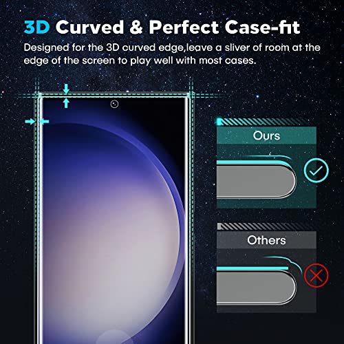 AACL 3D Curved Tempered Glass for Samsung Galaxy S23 Ultra Screen Protector, 9H Glass for S23 Ultra 5G, Scratch Proof, Easy Installation Frame, Bubble Free, Case Friendly [3 Pack]