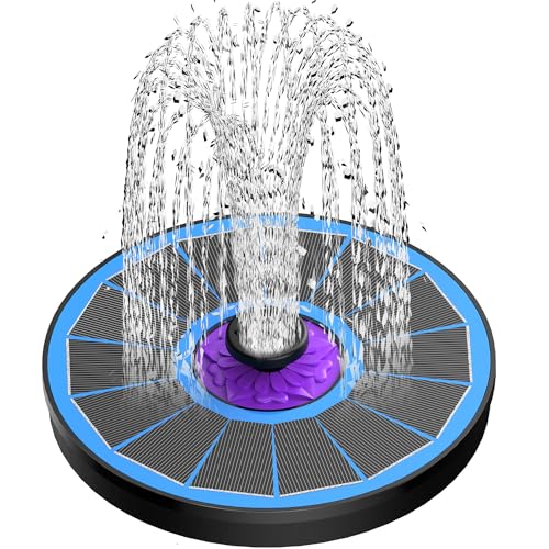 SZMP 3.5W Solar Powered Bird Bath Fountains with Flower 2023 Upgraded Glass Panel, 7 Nozzle & 4 Fixer, Solar Water Fountain Pump for Garden, Pond, Pool (Blue)