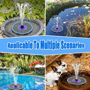 SZMP 3.5W Solar Powered Bird Bath Fountains with Flower 2023 Upgraded Glass Panel, 7 Nozzle & 4 Fixer, Solar Water Fountain Pump for Garden, Pond, Pool (Blue)