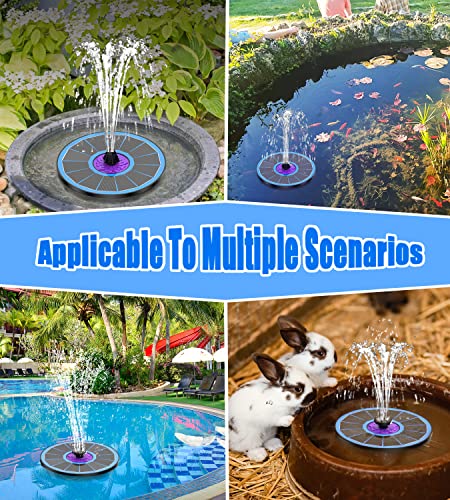 SZMP 3.5W Solar Powered Bird Bath Fountains with Flower 2023 Upgraded Glass Panel, 7 Nozzle & 4 Fixer, Solar Water Fountain Pump for Garden, Pond, Pool (Blue)