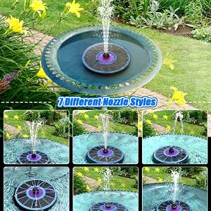 SZMP 3.5W Solar Powered Bird Bath Fountains with Flower 2023 Upgraded Glass Panel, 7 Nozzle & 4 Fixer, Solar Water Fountain Pump for Garden, Pond, Pool (Blue)