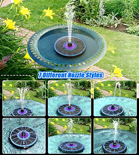 SZMP 3.5W Solar Powered Bird Bath Fountains with Flower 2023 Upgraded Glass Panel, 7 Nozzle & 4 Fixer, Solar Water Fountain Pump for Garden, Pond, Pool (Blue)