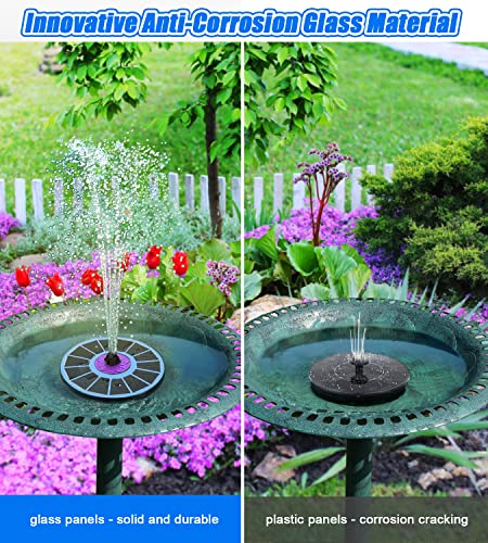 SZMP 3.5W Solar Powered Bird Bath Fountains with Flower 2023 Upgraded Glass Panel, 7 Nozzle & 4 Fixer, Solar Water Fountain Pump for Garden, Pond, Pool (Blue)