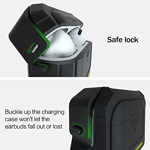 Dikdoc for AirPods Pro 2nd Generation Case Cover with Lock and Keychain, AirPods Pro 2 Silicone Armor Case Watch Charger Compatible AirPods Pro Protective Case Men (Black)