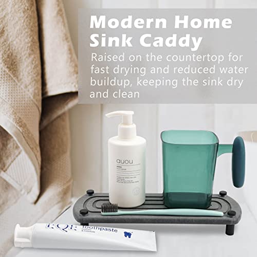 Modern Home Sink Caddy Dries Instantly | Diatomaceous Earth Drying Rack | Bathroom Sink Organizer | Kitchen Sink Organizer | Rapid Drying Stone Sink Caddy | Soap Holder, Prevents Moisture Buildup