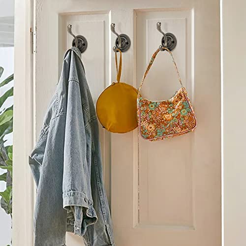 Ailibre 5 Pack Decorative Towel/Coat Wall Hooks, Wall Mounted Cast Wrought Iron Double Wall Hooks, Heavy Duty Hooks for Hanging Coats, Bath Robe, Bags, Hats, Key