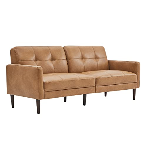 CHITA Mid-Century Sofas Furniture 73.2''W Faux Leather Sofa Couch Sets for Living Room Apartment, Cognac Brown