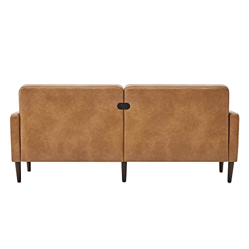 CHITA Mid-Century Sofas Furniture 73.2''W Faux Leather Sofa Couch Sets for Living Room Apartment, Cognac Brown