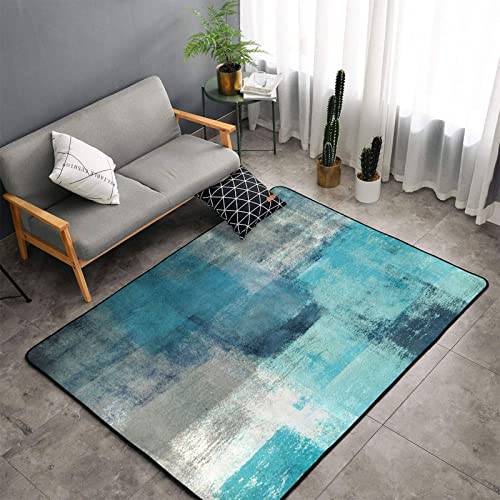 Soft Area Rug Non Slip Washable for Indoor,Turquoise and Grey Abstract Art Painting,Large Floor Carpets Doormat Covering Living Room Bedroom 5 x 7Ft