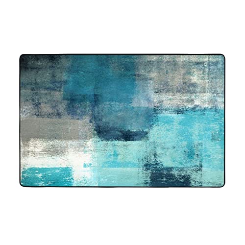 Soft Area Rug Non Slip Washable for Indoor,Turquoise and Grey Abstract Art Painting,Large Floor Carpets Doormat Covering Living Room Bedroom 5 x 7Ft