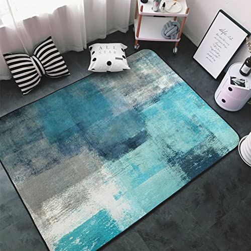 Soft Area Rug Non Slip Washable for Indoor,Turquoise and Grey Abstract Art Painting,Large Floor Carpets Doormat Covering Living Room Bedroom 5 x 7Ft