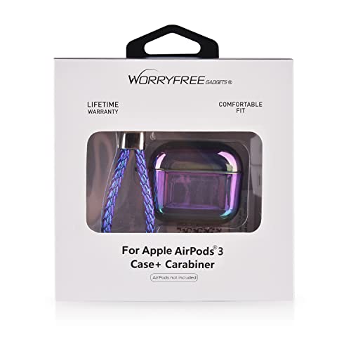 Worryfree Gadgets Case Compatible with Apple AirPods 3 Case Gen 3 Hard Stylish Protective TPU Cover Skin for AirPods 3 Cover Wireless Charging Front LED Visible with Carabiner Anti-Lost Strap, Purple