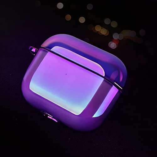 Worryfree Gadgets Case Compatible with Apple AirPods 3 Case Gen 3 Hard Stylish Protective TPU Cover Skin for AirPods 3 Cover Wireless Charging Front LED Visible with Carabiner Anti-Lost Strap, Purple