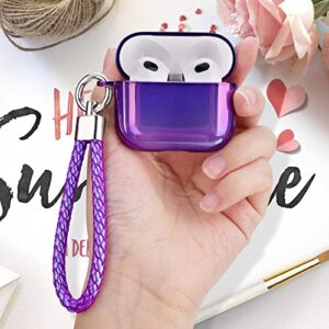 Worryfree Gadgets Case Compatible with Apple AirPods 3 Case Gen 3 Hard Stylish Protective TPU Cover Skin for AirPods 3 Cover Wireless Charging Front LED Visible with Carabiner Anti-Lost Strap, Purple