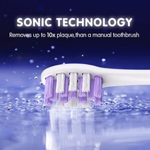 SARMOCARE Sonic Electric Toothbrush with 6 Replacement Heads and Premium Travel Case, 4 Modes, Rechargeable Power Toothbrush, Purple M300