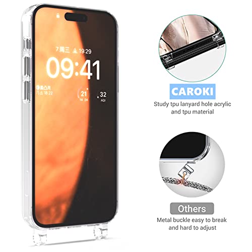 CAROKI Crossbody Case for iPhone 14 Pro Max, Crossbody Phone Cover with Adjustable Nylon Neck Strap Clear Transparent Phone Case for iPhone 14 Pro Max-Black