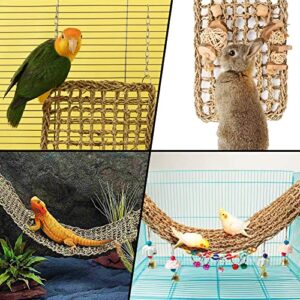 Miayaya 29.13 x 7.48 inch Bird Seagrass Mat Natural Grass Woven Net Hammock Hanging on Parrot Cage with 4 Hooks Parakeet Climbing Rope Ladder Chew Toys for Lovebird Parrot Cockatiel Cockatoo Supplies