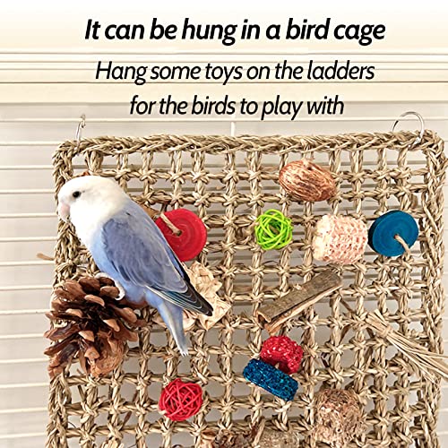 Miayaya 29.13 x 7.48 inch Bird Seagrass Mat Natural Grass Woven Net Hammock Hanging on Parrot Cage with 4 Hooks Parakeet Climbing Rope Ladder Chew Toys for Lovebird Parrot Cockatiel Cockatoo Supplies