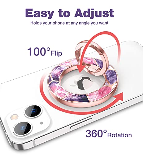 SURITCH Magnetic Cell Phone Ring Holder Grip for iPhone 14/13/12(pro, pro max, Plus, Mini), Finger Grip Folding Adjustable Kickstand for All Magsafe iPhone-Compatibles, Lavender