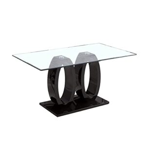 Modern Dining Table for 6, 63" Dining Room Table with Glass Top Dining Table with Black Wood Support,Glass Kitchen Table/Dinner Table for 4-6 People