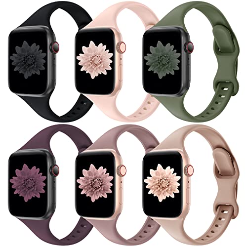 Distore 6 Pack Bands Compatible with Apple Watch 38mm 40mm 41mm 42mm 44mm 45mm 49mm, Slim Thin Narrow Replacement Soft Silicone Sport Strap for iWatch Series Ultra 8/7/6/5/4/3/2/1 SE Women Men