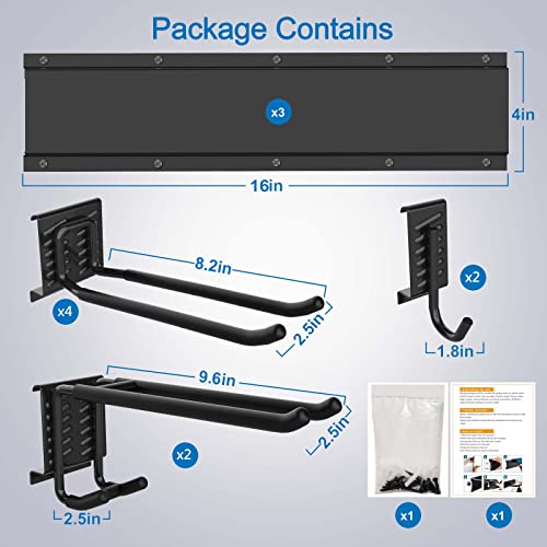 Juquline Garage Storage Tool Storage Rack, Heavy Duty Garage Tool Organizer Wall Mount Garden Yard Tool Organizer Adjustable Storage System 48Inch Max 400lbs, (8Hooks+3Rails)