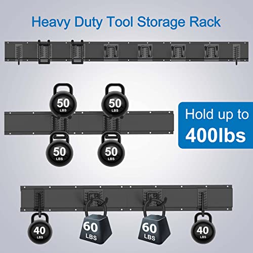 Juquline Garage Storage Tool Storage Rack, Heavy Duty Garage Tool Organizer Wall Mount Garden Yard Tool Organizer Adjustable Storage System 48Inch Max 400lbs, (8Hooks+3Rails)