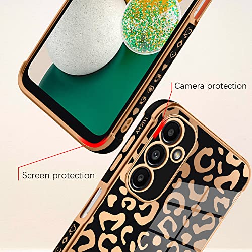 Bonoma for Samsung Galaxy A14 5G Case Leopard Plating Electroplate Luxury Elegant Case Camera Protector Soft TPU Shockproof Protective Corner Back Cover Galaxy A14 5G Case -Black