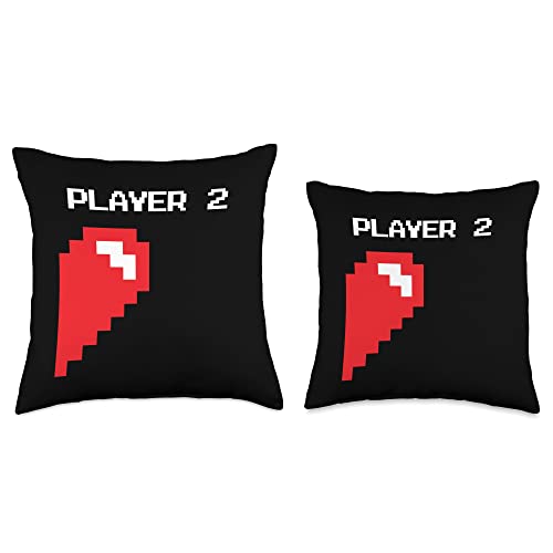 Player 1 Player 2 Couple Gamer Valentine's Gifts Matching Gamer Couple Valentine's Gift 1 Player 2 Throw Pillow, 18x18, Multicolor