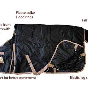 AJ Tack 1200D Waterproof Poly Turnout Horse Blanket with Neck Rug - Black 74" Medium