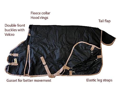 AJ Tack 1200D Waterproof Poly Turnout Horse Blanket with Neck Rug - Black 74" Medium