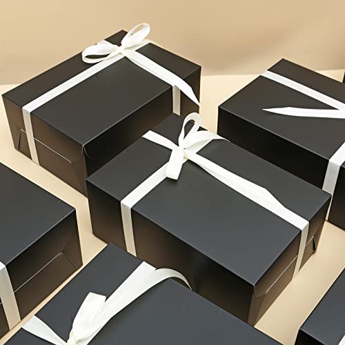 12Pack Black Gift Boxes,Gift Boxes with Lids 9.5x6.6x4 Inches,Gift Boxes Bulk with Ribbon,Bridesmaid Proposal Box for Presents Kraft Paper Gift Boxes for Packaging,Wedding,Christmas,Halloween,Party