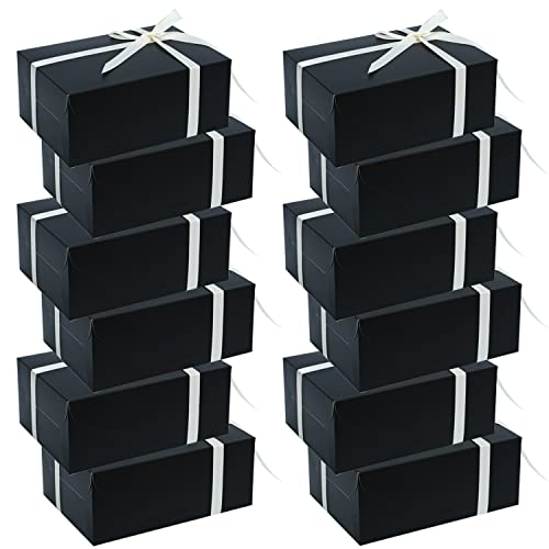 12Pack Black Gift Boxes,Gift Boxes with Lids 9.5x6.6x4 Inches,Gift Boxes Bulk with Ribbon,Bridesmaid Proposal Box for Presents Kraft Paper Gift Boxes for Packaging,Wedding,Christmas,Halloween,Party