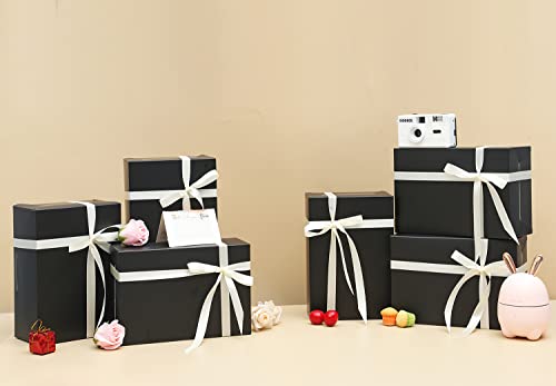 12Pack Black Gift Boxes,Gift Boxes with Lids 9.5x6.6x4 Inches,Gift Boxes Bulk with Ribbon,Bridesmaid Proposal Box for Presents Kraft Paper Gift Boxes for Packaging,Wedding,Christmas,Halloween,Party