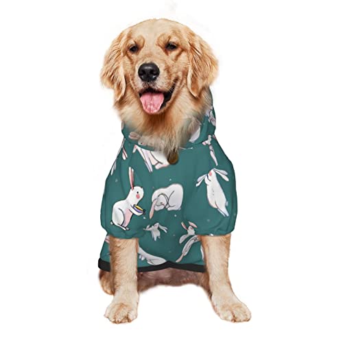 Large Dog Hoodie Watercolor-Rabbit-Easter-Bunnies Pet Clothes Sweater with Hat Soft Cat Outfit Coat Xx-Large