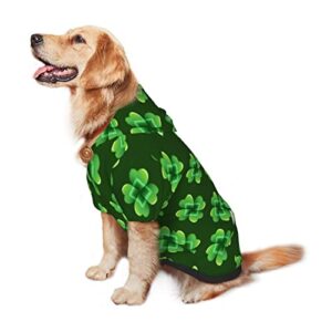 Large Dog Hoodie Green-Clover-St.Patrick's-Day Pet Clothes Sweater with Hat Soft Cat Outfit Coat Medium